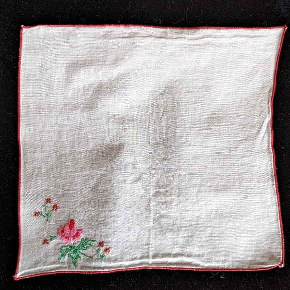 Vintage | Accessories | Vintage White Handkerchief With Pinkred ...